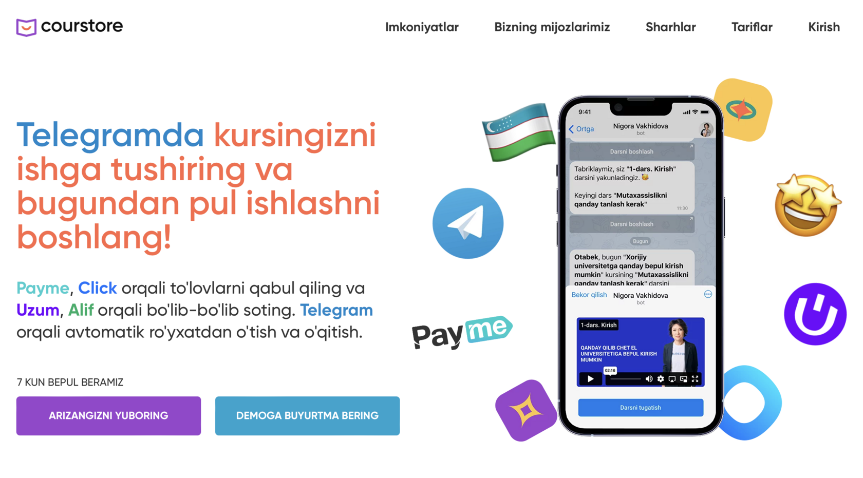 Telegram-dagi onlayn kurslaringiz uchun platforma - Courstore