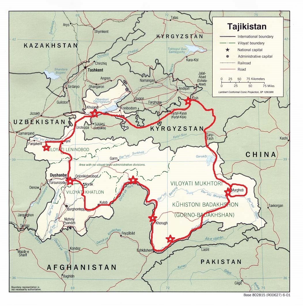 Motorcycle tour in the Pamir mountains in Tajikistan.